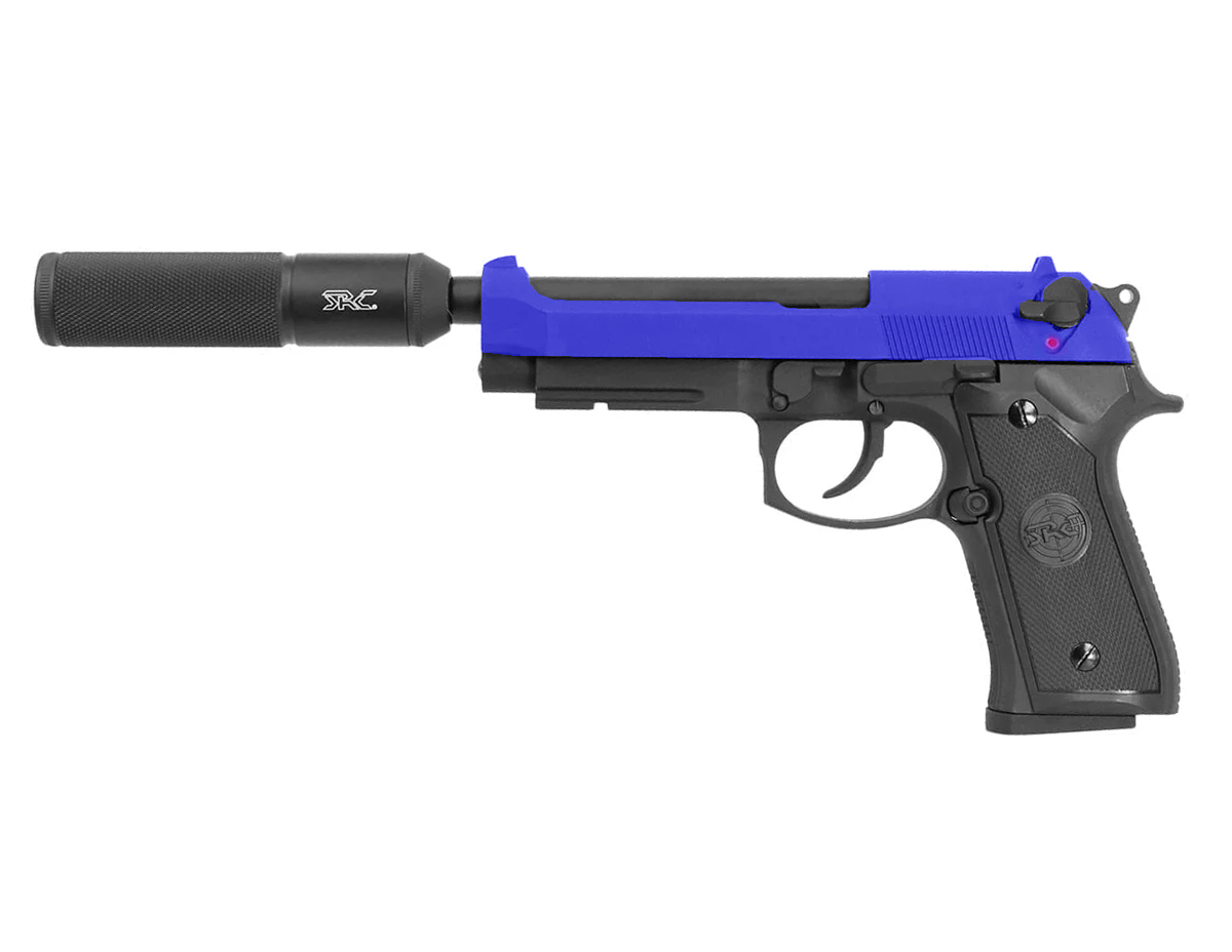 SRC SR92 X2 Gas Blow Back Airsoft Pistol with Silencer Blue and Black ...