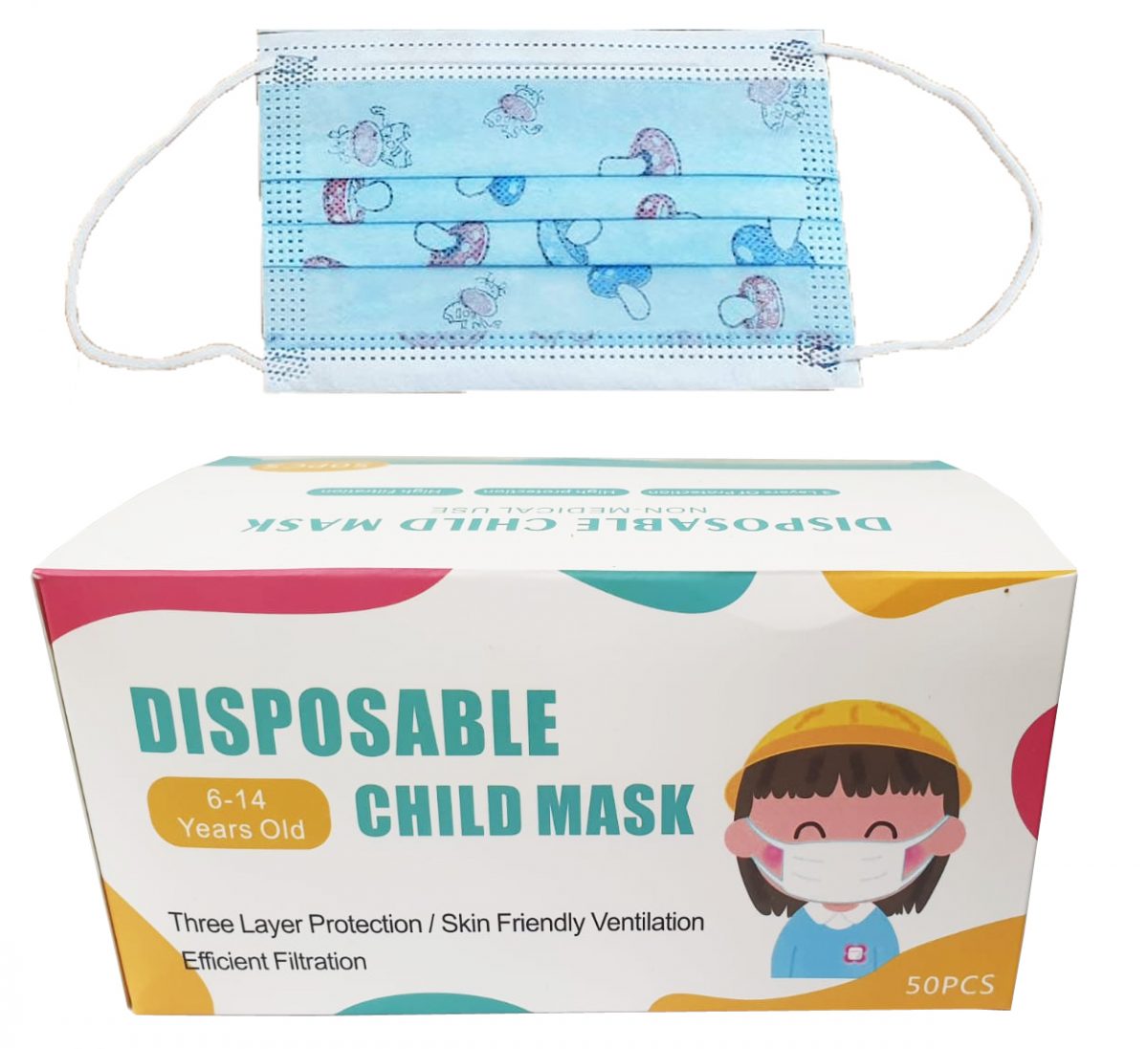 3 PLY KIDS DISPOSABLE FACE MASK PACK OF 50 - Trimex Wholesale UK