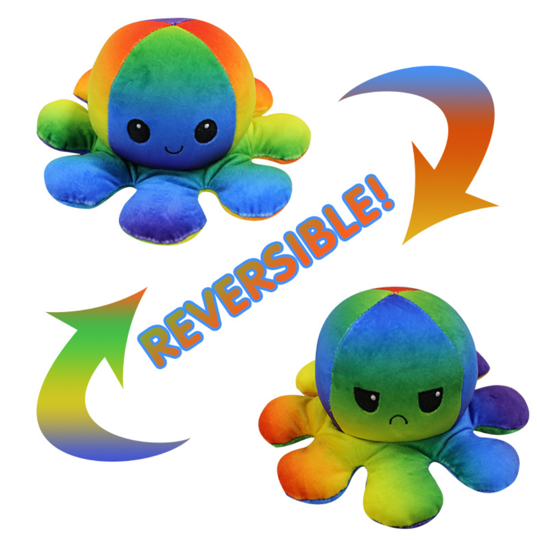 MU01 20CM MULTICOLOUR REVERSIBLE OCTOPUS MOODEES TOY - Trimex Wholesale UK