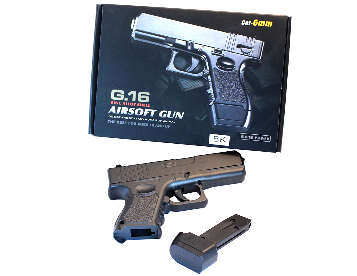 Galaxy G16 Airsoft Metal Spring Pistol - Black - Trimex Wholesale UK