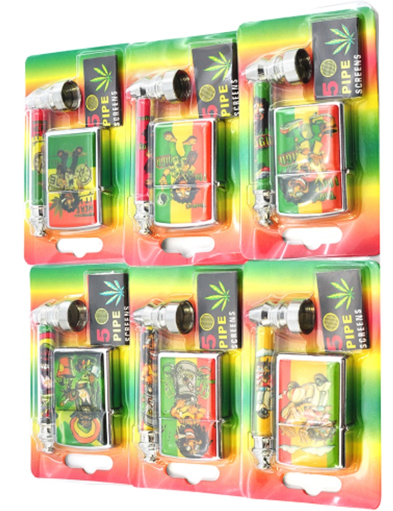 TZ1003 L85MM PACK OF 12 METAL TOBACCO SMOKING PIPE + LIGHTER SET ...