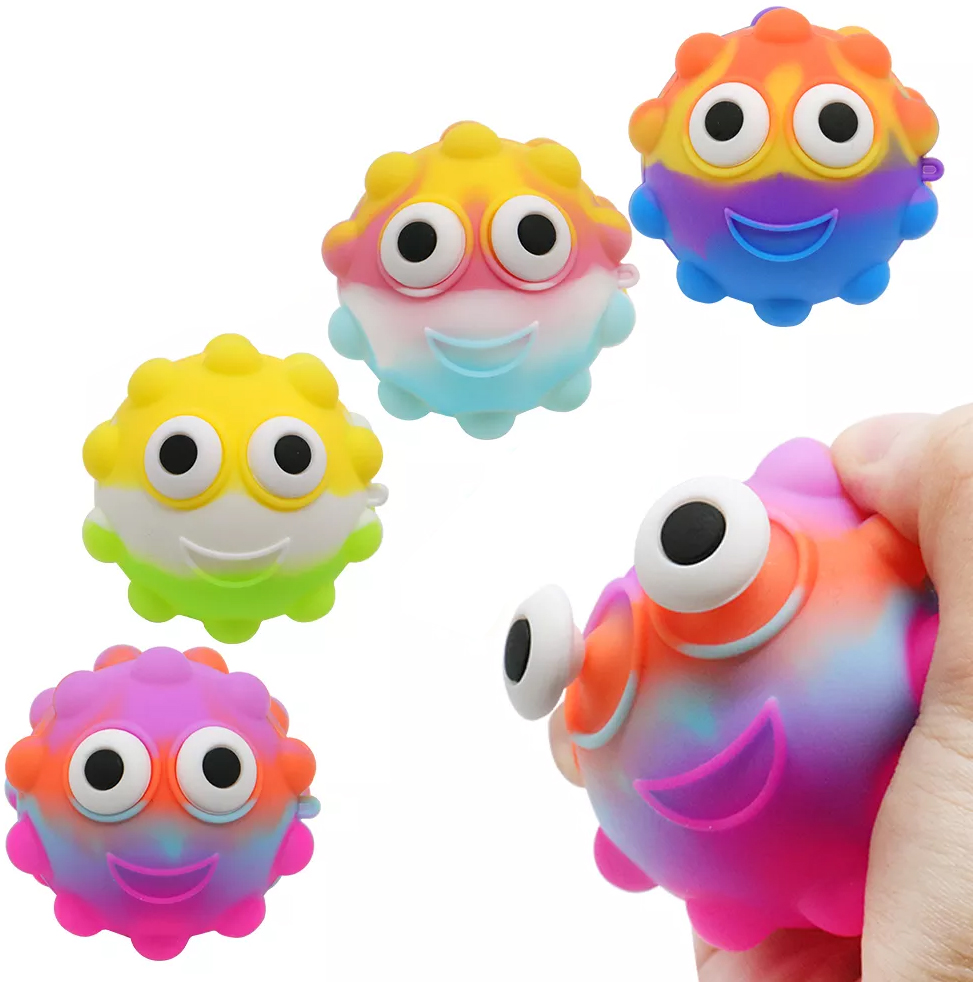 CRE012 BIG EYES SMILE FACE FIDGET POP BALL PACK OF 12 - Trimex Wholesale UK