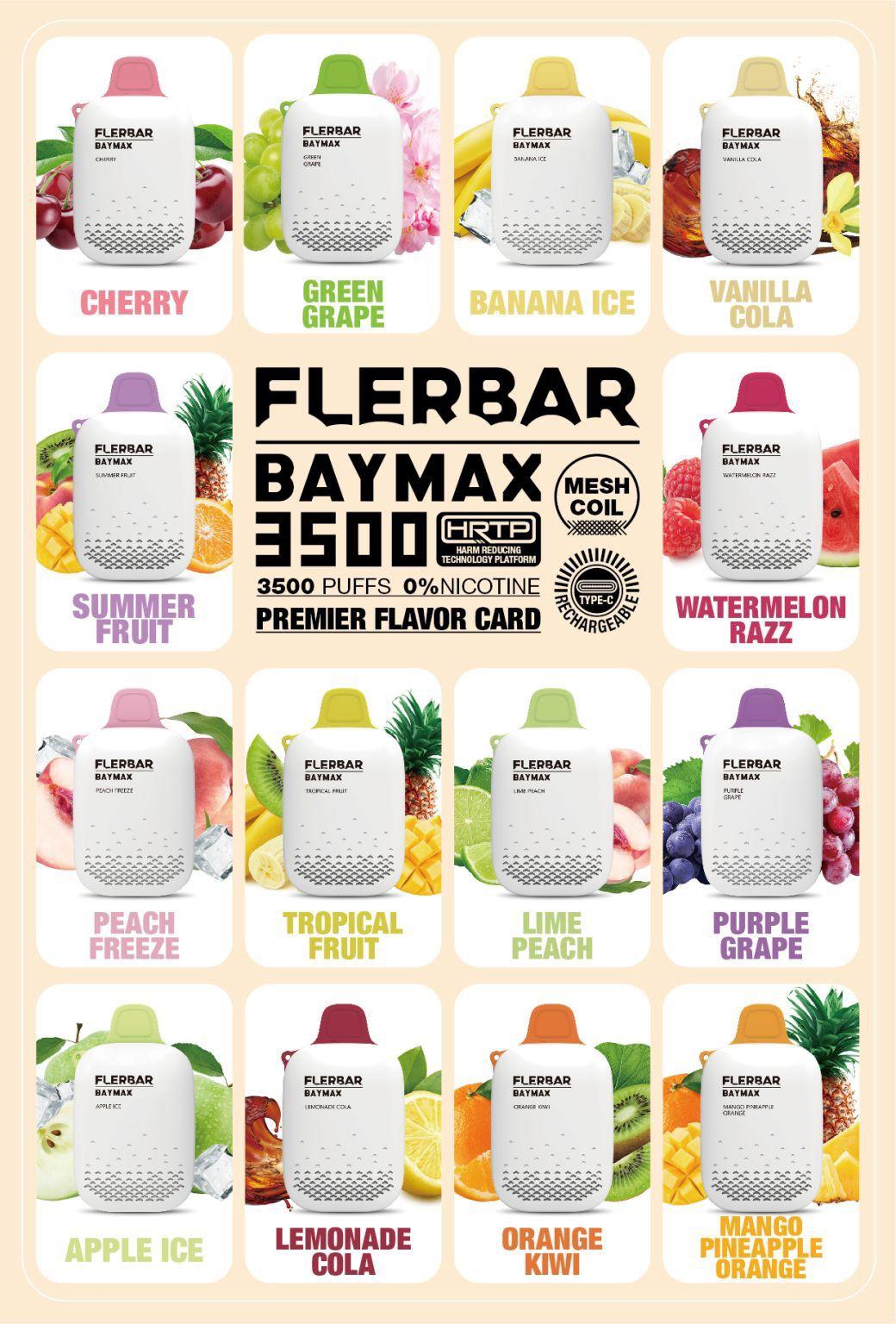 FLERBAR BAYMAX CHERRY 3500 PUFFS PACK OF 5 - Trimex Wholesale UK