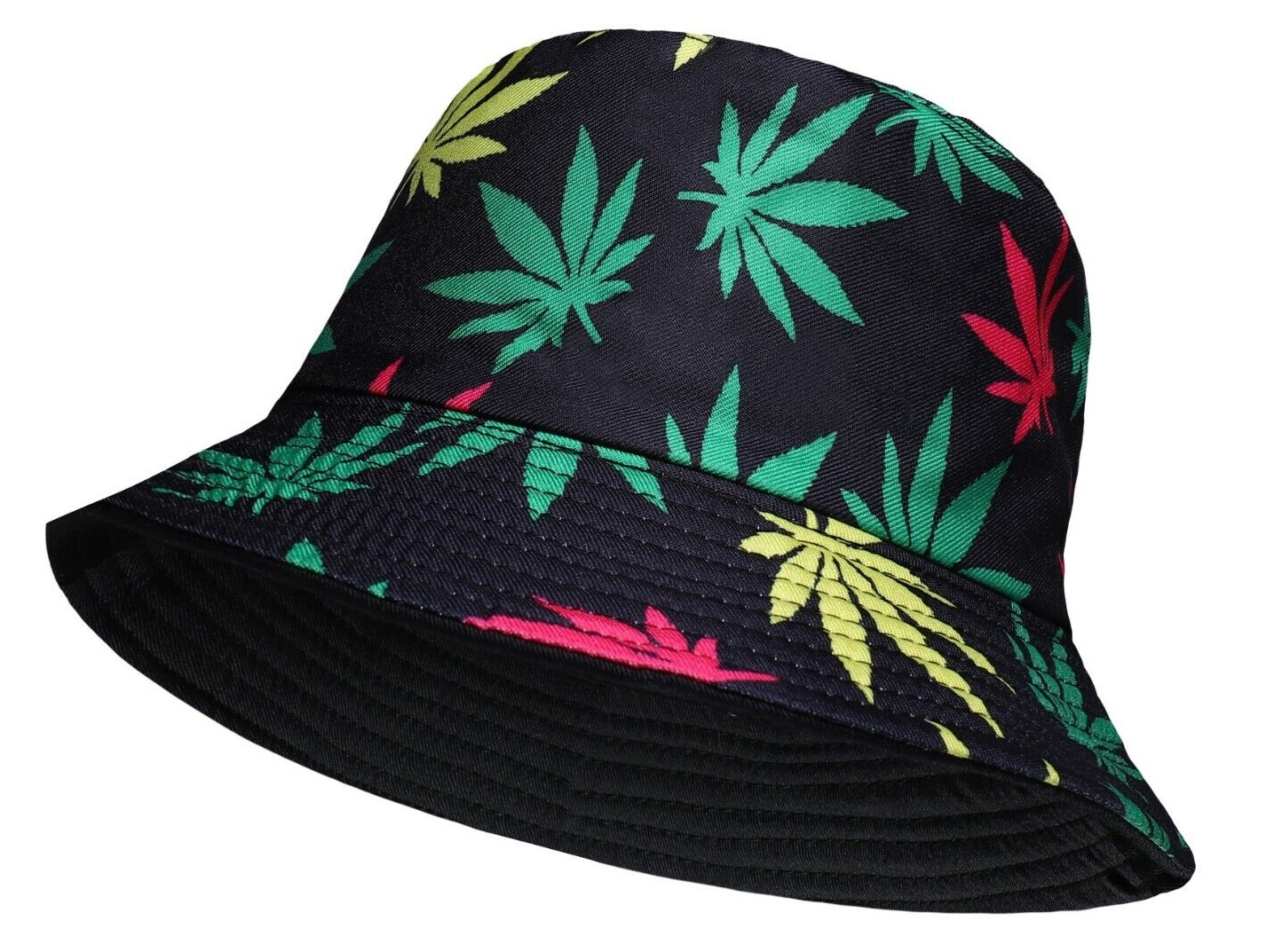 499-1 MULTICOLUR LEAF REVERSABLE SUMMER BUCKET HAT - Trimex Wholesale UK