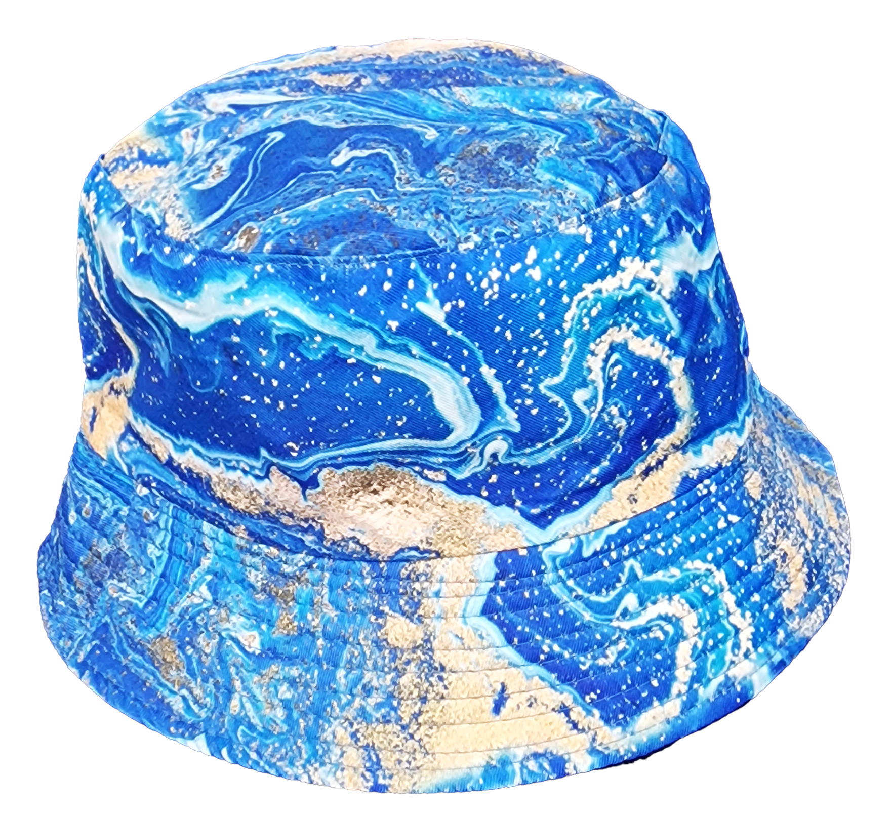 499-10 BLUE PATTERNED REVERSABLE SUMMER BUCKET HAT - Trimex Wholesale UK