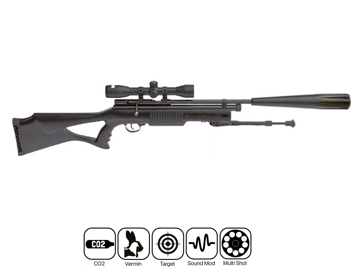 SYN XS78 TACTICAL MULTISHOT CO2 AIR RIFLE SET .22 - Trimex Wholesale UK