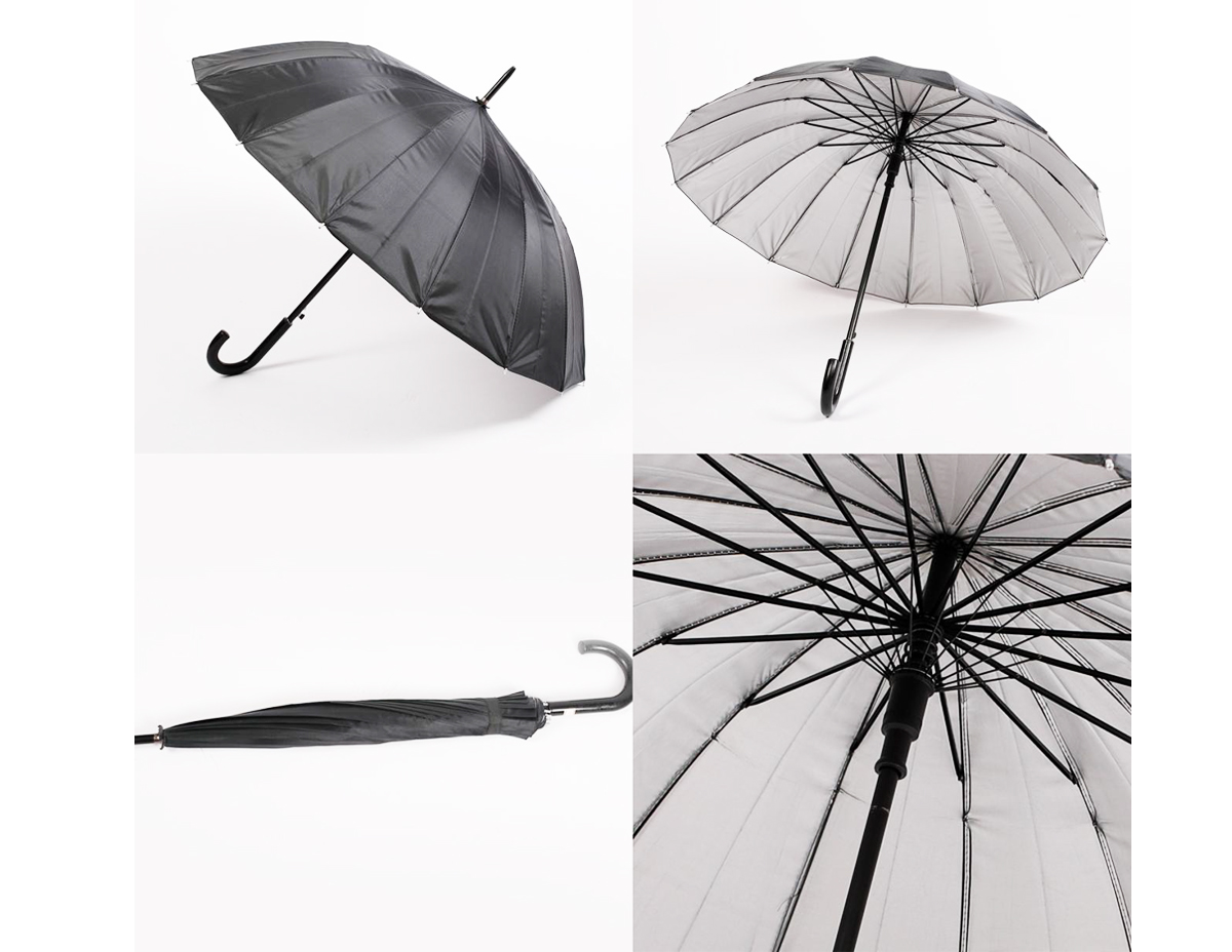 1248 Black Umbrella With J-Shaped Handle - Trimex Wholesale UK