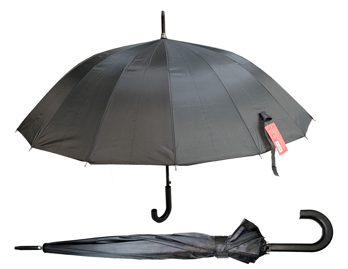 2610B Black Umbrella With J-Shaped Handle - Trimex Wholesale UK