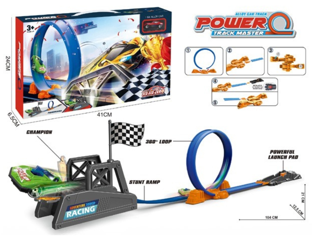660-S97 Power Q Track Master Racing Set – 360° Loop Stunt Track with ...