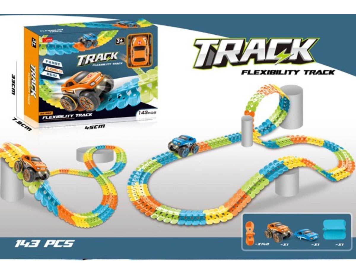 962 143-Piece Flexible Track Racing Set with Light-Up Cars - Trimex ...