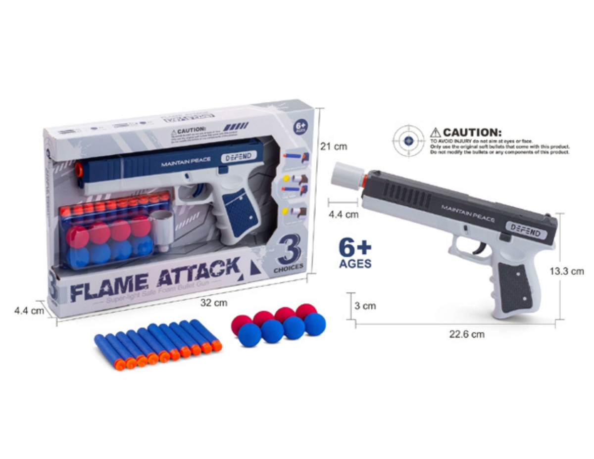 TH2501-3 Flame Attack Foam Dart & Soft Ball Toy Gun Set – 3 Firing ...